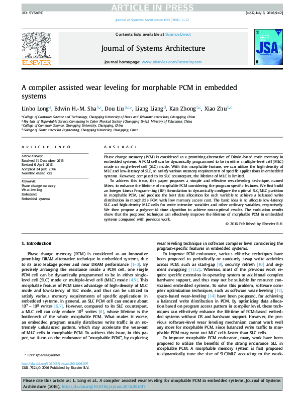 (PDF) A compiler assisted wear leveling for morphable PCM in embedded systems