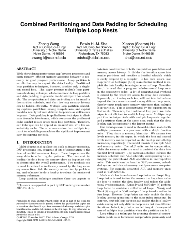 (PDF) Combined partitioning and data padding for scheduling multiple loop nests