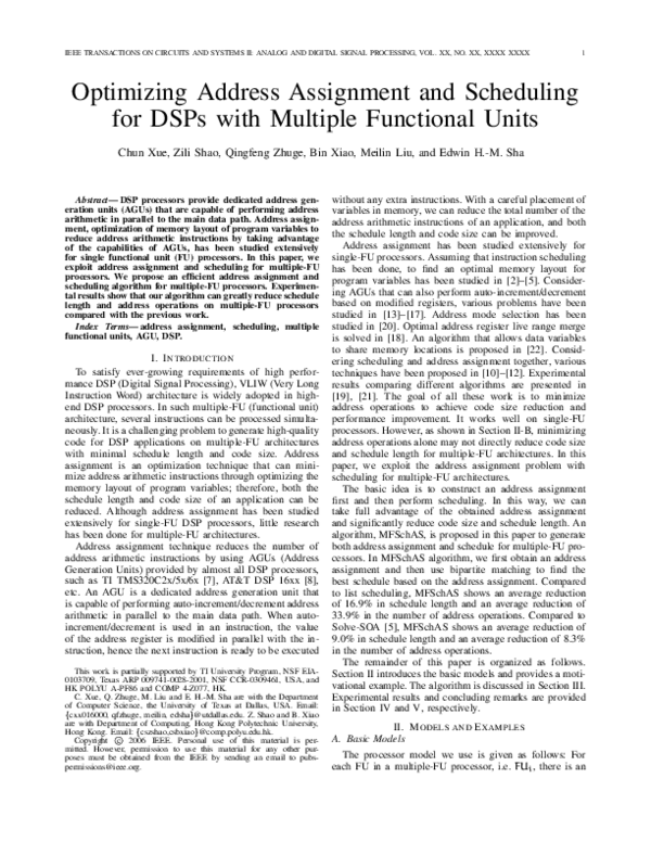 (PDF) Optimizing Address Assignment and Scheduling for DSPs With Multiple Functional Units ...