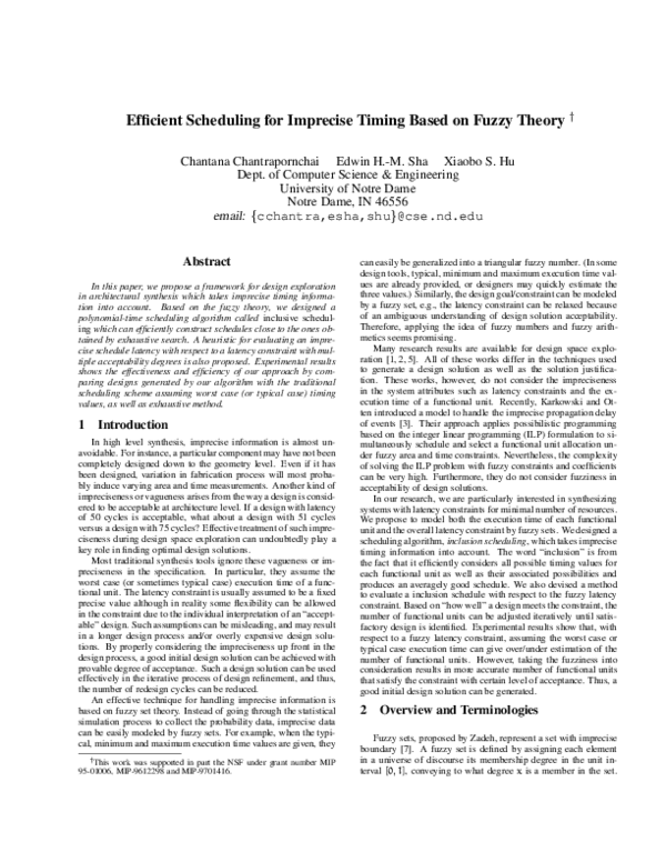 (PDF) Efficient scheduling for imprecise timing based on fuzzy theory