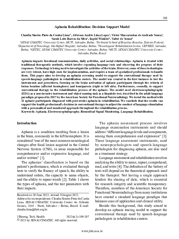 (PDF) Aphasia Rehabilitation: Decision Support Model