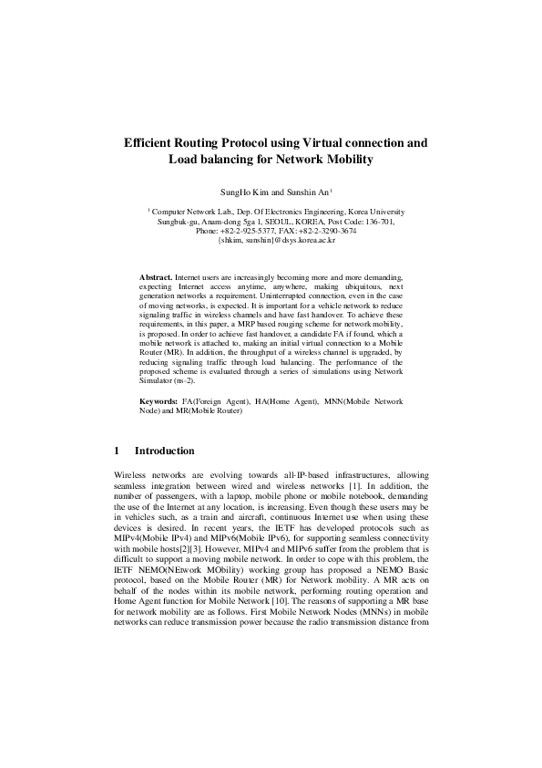 Efficient Routing Protocol Using Virtual Connection and Load Balancing for Network Mobility