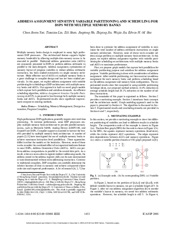 (PDF) Address Assignment Sensitive Variable Partitioning and scheduling for DSPS with multiple ...