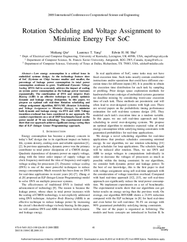 (PDF) Rotation Scheduling and Voltage Assignment to Minimize Energy for SoC