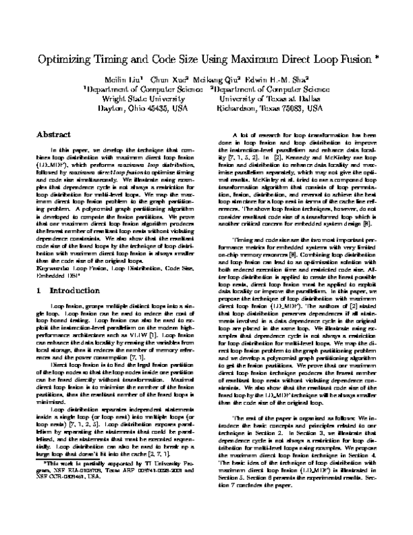 (PDF) Optimizing Timing and Code Size Using Maximum Direct Loop Fusion