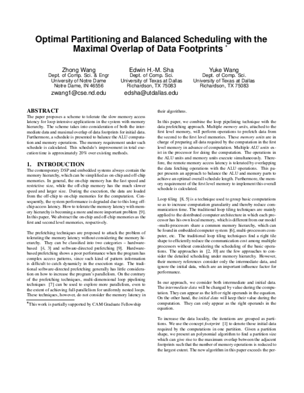 Pdf Optimal Partitioning And Balanced Scheduling With The Maximal Overlap Of Data Footprints