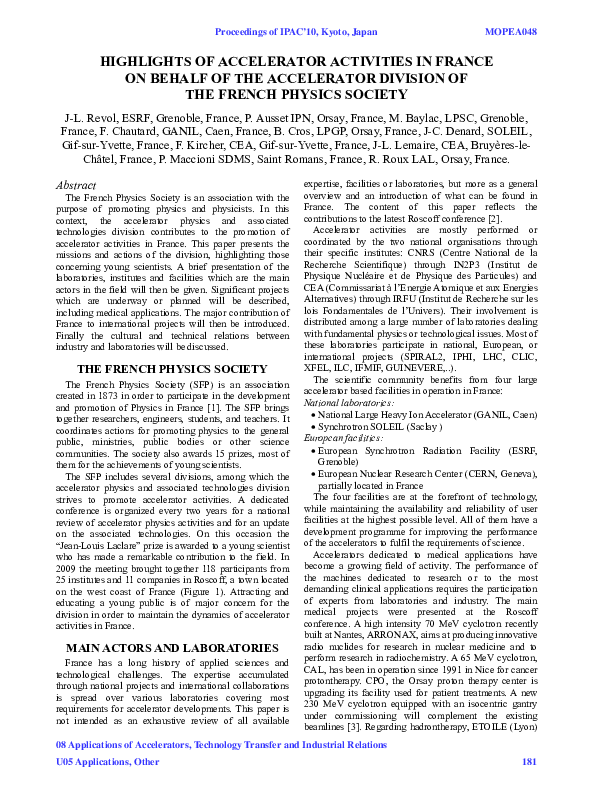 (PDF) Highlights of Accelerator Activities in France on behalf of the ...