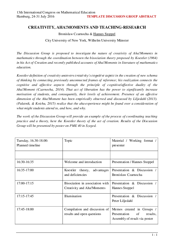 (PDF) Creativity, Aha!Moments and Teaching-Research