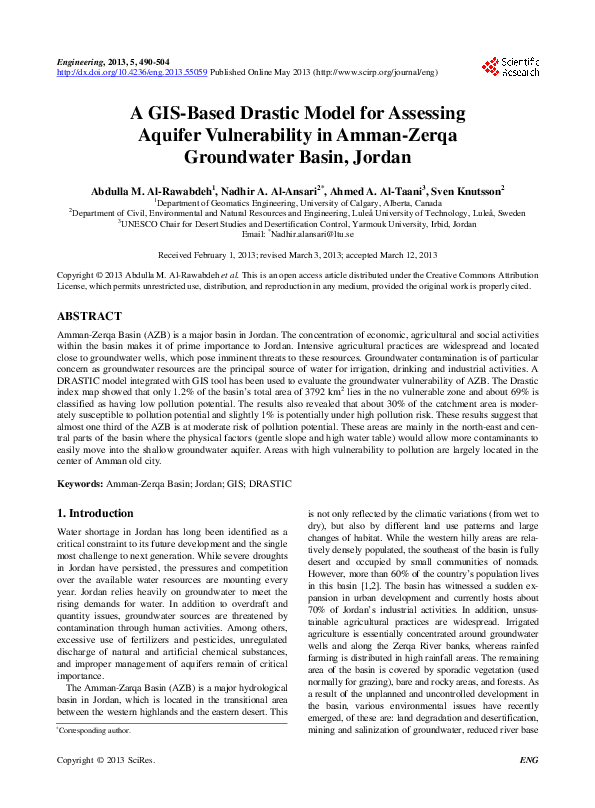 (PDF) A GIS-Based Drastic Model for Assessing Aquifer Vulnerability in ...