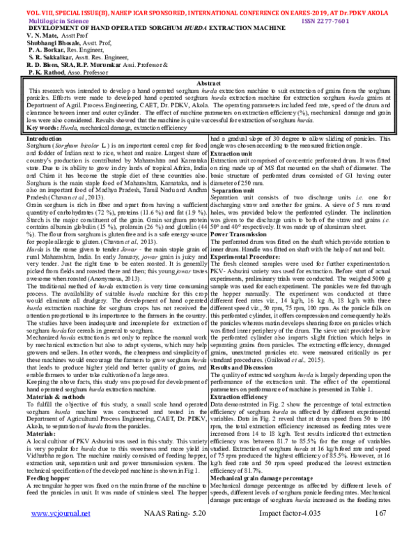 (PDF) DEVELOPMENT OF HAND OPERATED SORGHUM HURDA EXTRACTION MACHINE