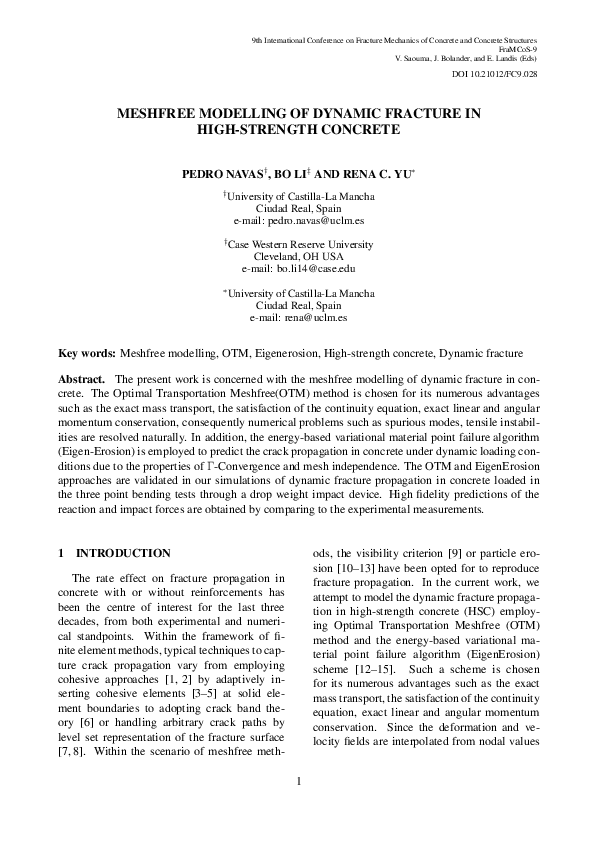 (PDF) Meshfree Modelling of Dynamic Fracture in High-Strength Concrete | Rena Yu - Academia.edu