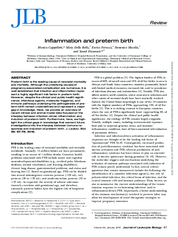 (PDF) Inflammation and preterm birth