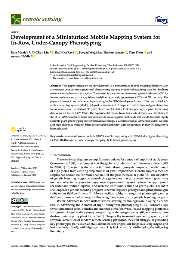(PDF) Development of a Miniaturized Mobile Mapping System for In-Row, Under-Canopy Phenotyping