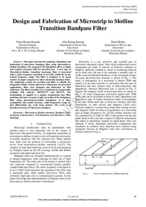 (PDF) Design and Fabrication of Microstrip to Slotline Transition Bandpass Filter