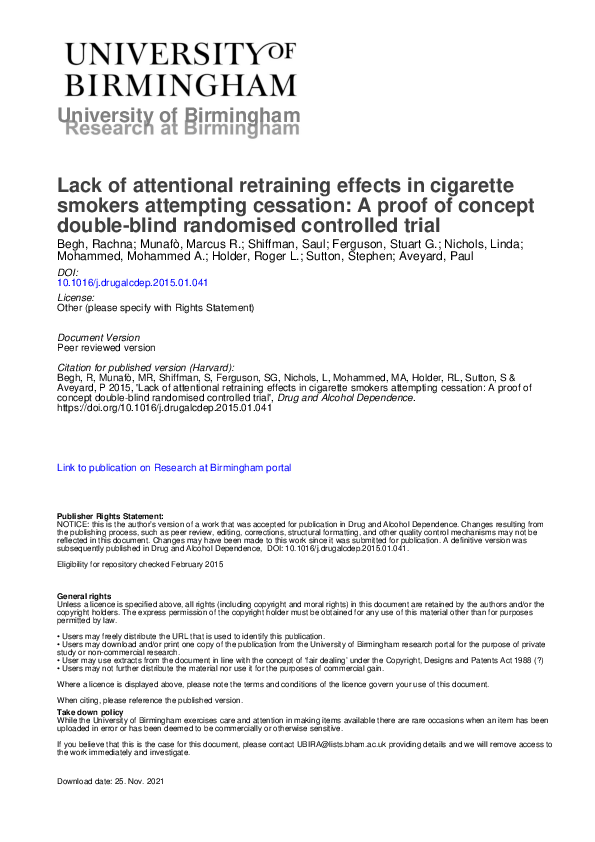 (PDF) Lack of attentional retraining effects in cigarette smokers ...