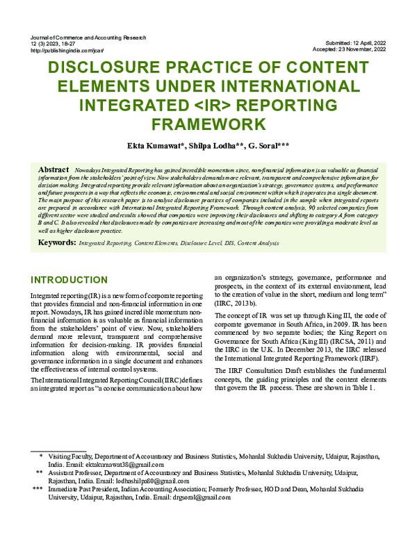 (PDF) Disclosure Practice of Content Elements under International Integrated Reporting (IR ...