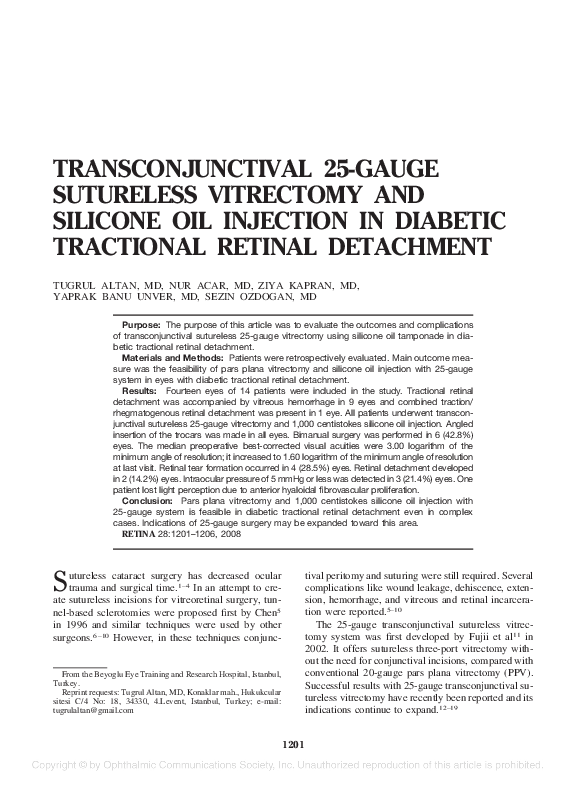 (PDF) Transconjunctival 25-GAUGE Sutureless Vitrectomy and Silicone Oil ...