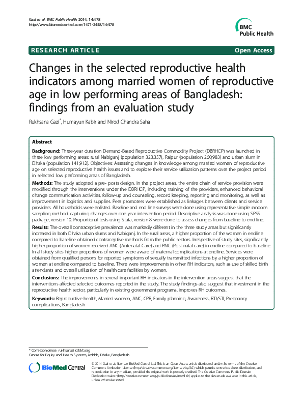 (PDF) Changes in the selected reproductive health indicators among ...