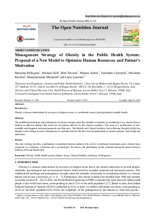 Management Strategy of Obesity in the Public Health System: Proposal of ...