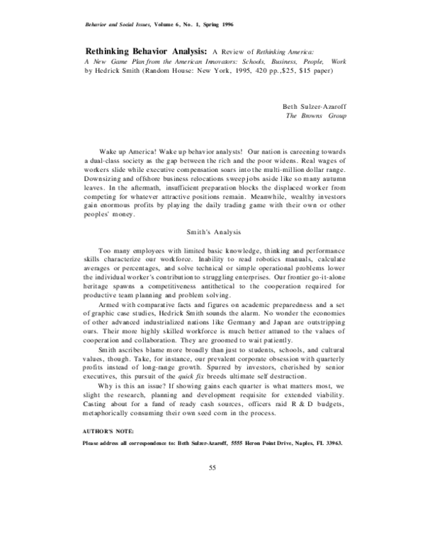 (PDF) Rethinking Behavior Analysis: A Review of Rethinking America: A ...
