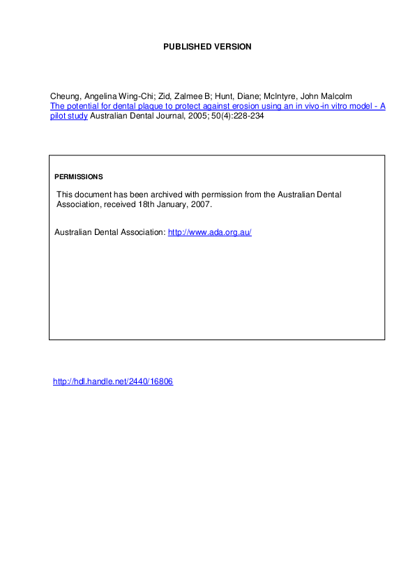 (PDF) The potential for dental plaque to protect against erosion using ...