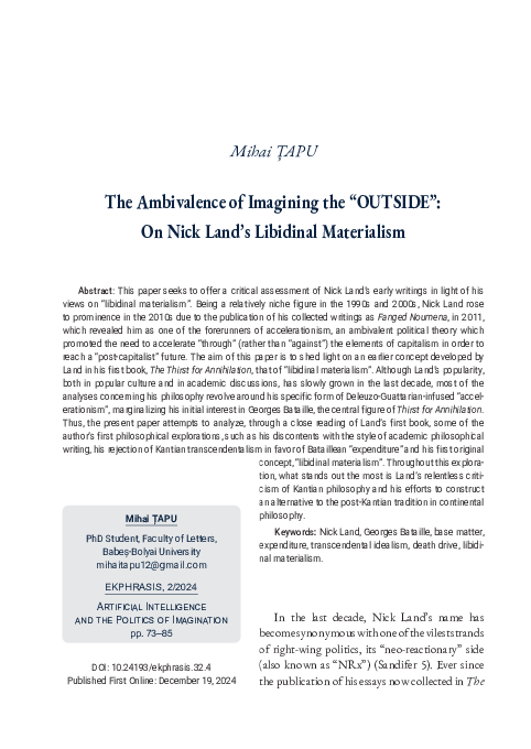 (PDF) The Ambivalence of Imagining the “OUTSIDE”: On Nick Land’s ...