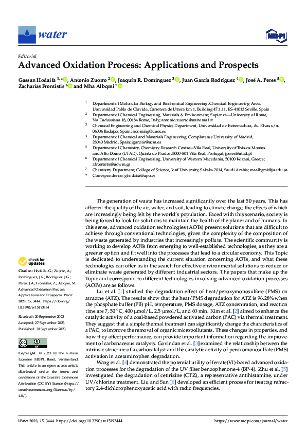 (PDF) Advanced Oxidation Process Applications and Prospects