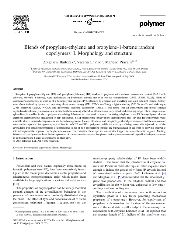 (PDF) Blends of propylene-ethylene and propylene-1-butene random ...