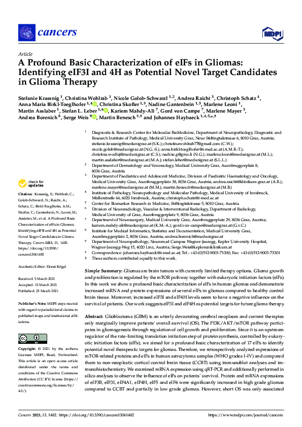 (PDF) A Profound Basic Characterization of eIFs in Gliomas: Identifying eIF3I and 4H as ...