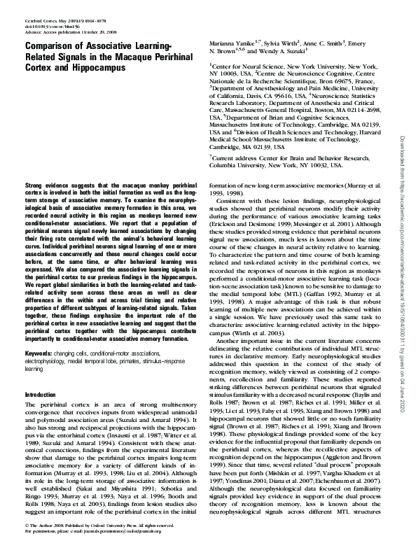 (PDF) Comparison of Associative Learning-Related Signals in the Macaque ...