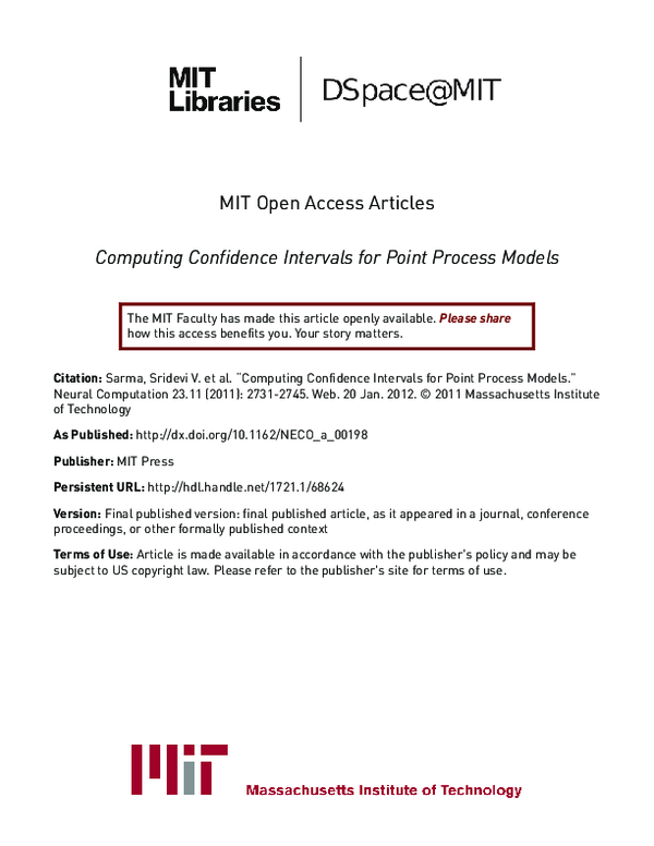 (PDF) Computing Confidence Intervals for Point Process Models