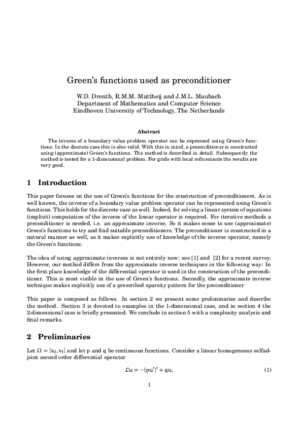 (PDF) Green's Functions Used as Preconditioner