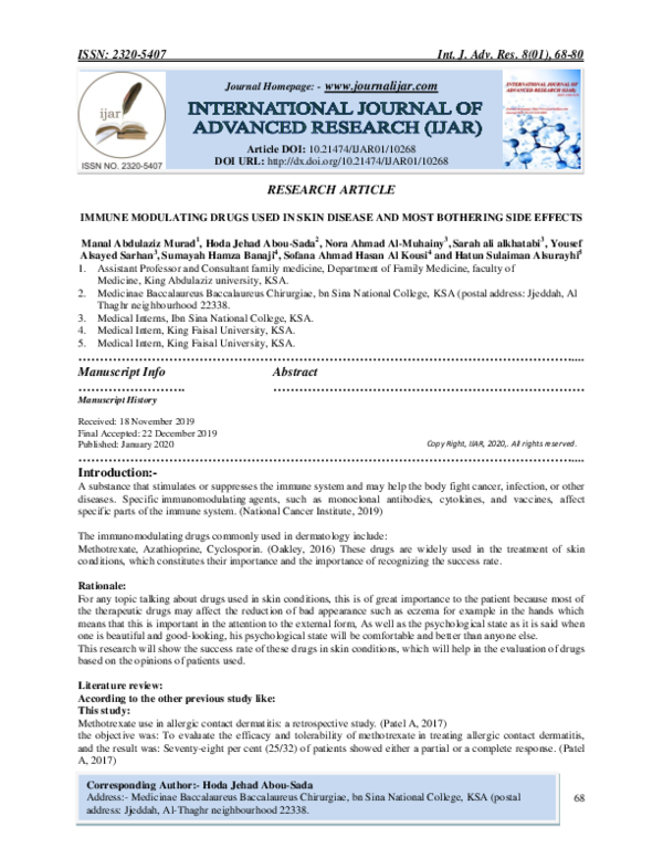 (PDF) Immune Modulating Drugs Used in Skin Disease and Most Bothering Side Effects | MANAL MURAD ...