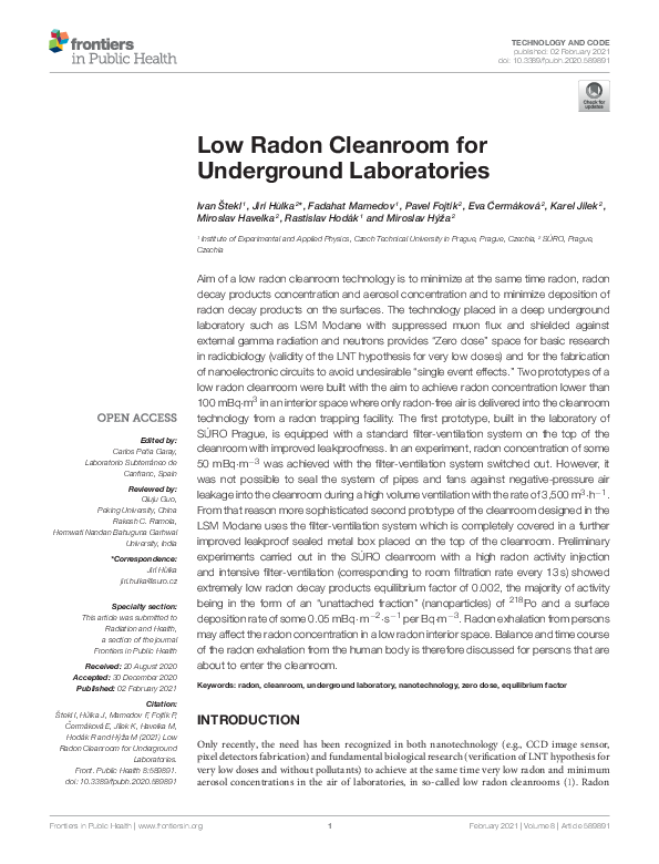 (PDF) Low Radon Cleanroom for Underground Laboratories