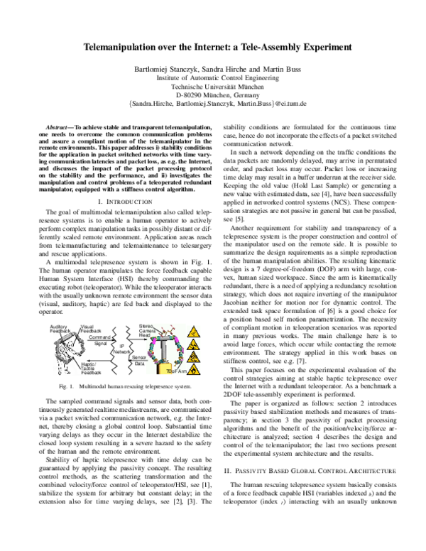 (PDF) Telemanipulation over the Internet: a Tele-Assembly Experiment