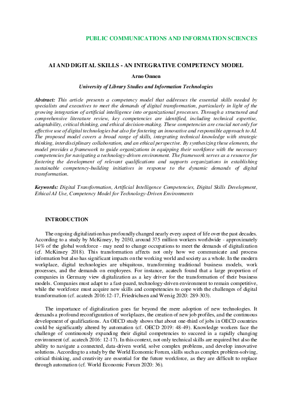 (PDF) AI AND DIGITAL SKILLS - AN INTEGRATIVE COMPETENCY MODEL