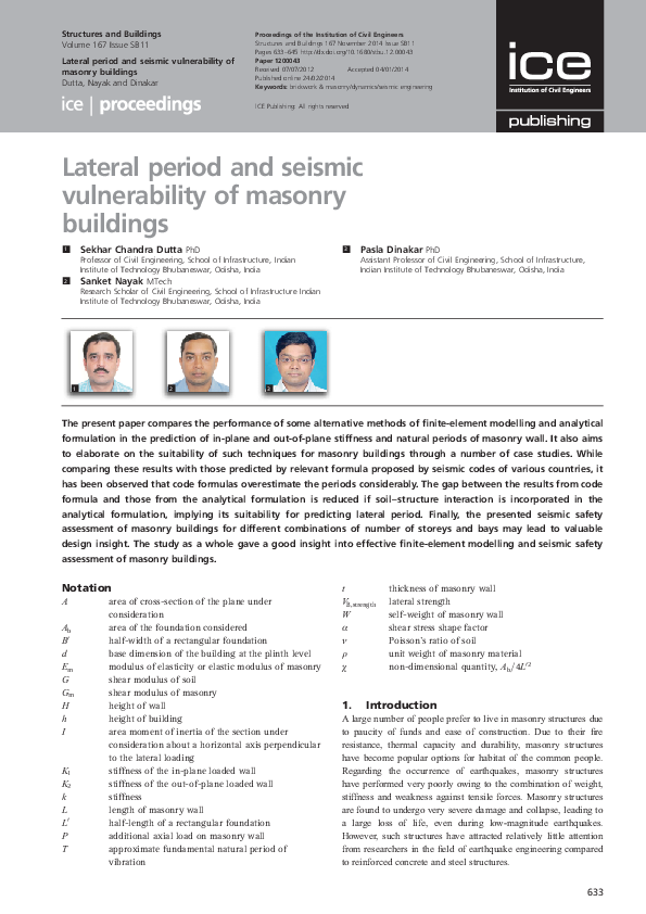 (PDF) Lateral period and seismic vulnerability of masonry buildings