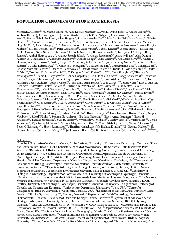 (PDF) Population Genomics of Stone Age Eurasia