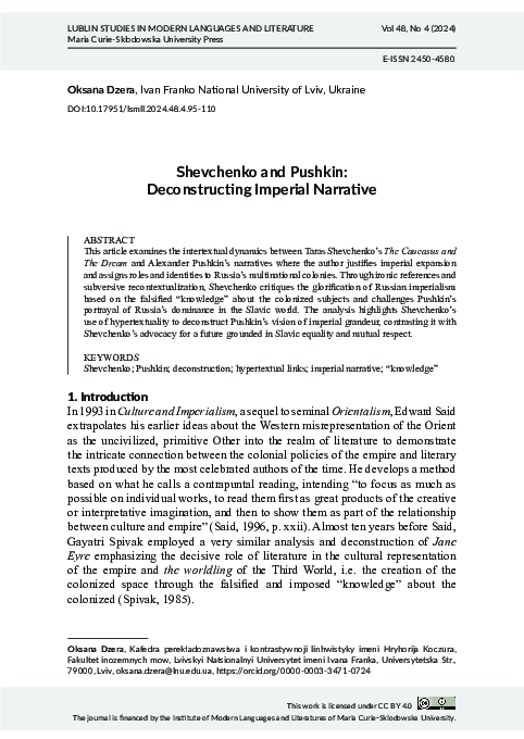(PDF) Shevchenko and Pushkin deconstructing imperial narrative
