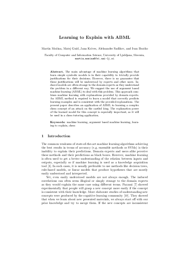 (PDF) Learning to Explain with ABML