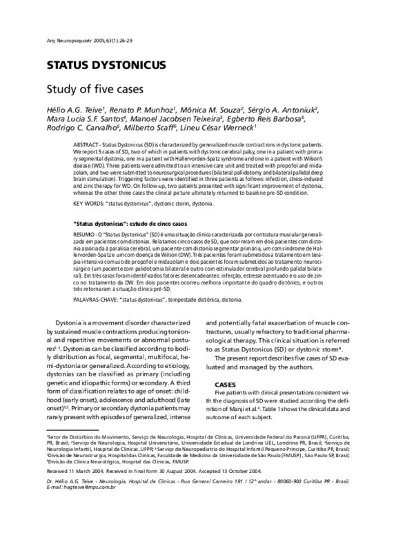 (PDF) Status dystonicus: study of five cases
