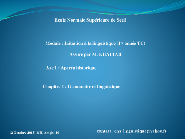 (PDF) Initiation à la linguistique PES1 Langue française ENS Sétif ...