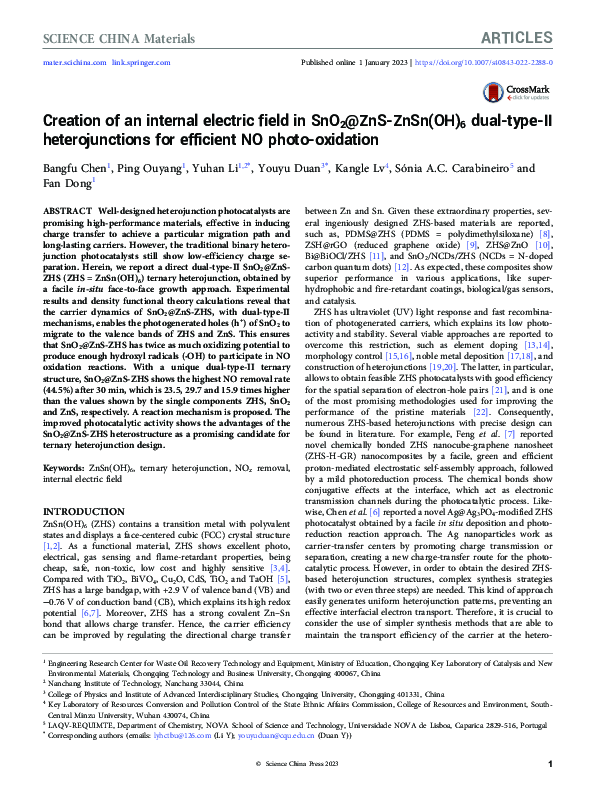 (PDF) Creation of an internal electric field in SnO2@ZnS-ZnSn(OH)6 dual ...