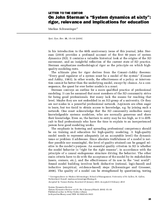 (PDF) On John Sterman's “System dynamics at sixty”: rigor, relevance ...
