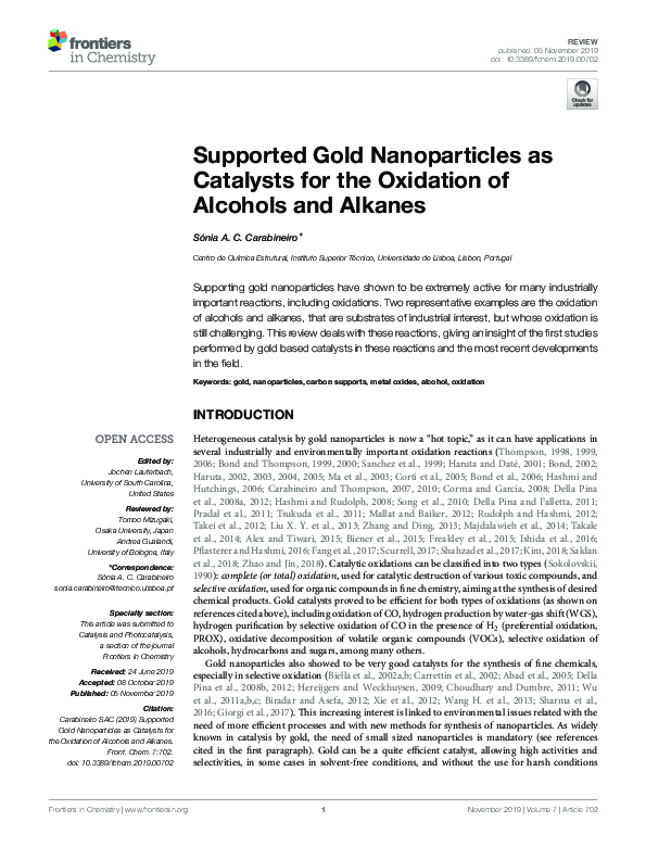 (PDF) Supported Gold Nanoparticles as Catalysts for the Oxidation of ...
