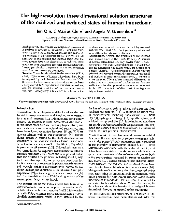 (PDF) The high-resolution three-dimensional solution structures of the oxidized and reduced ...