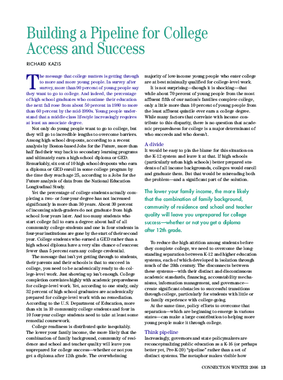 (PDF) Building a Pipeline for College Access and Success