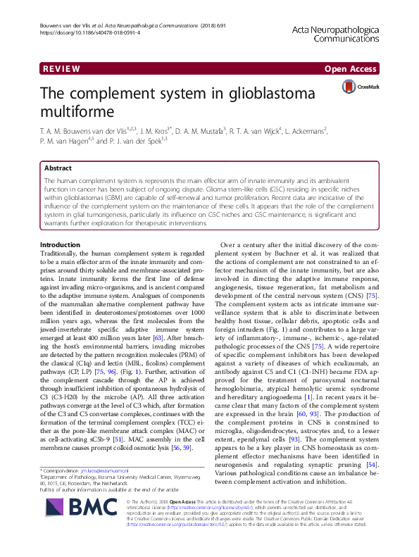 (PDF) The complement system in glioblastoma multiforme