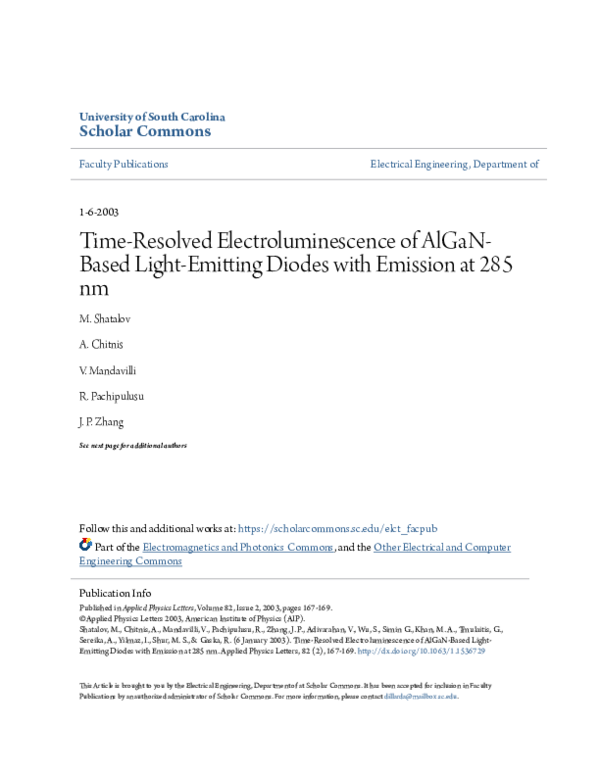 (PDF) Time-resolved electroluminescence of AlGaN-based light-emitting ...