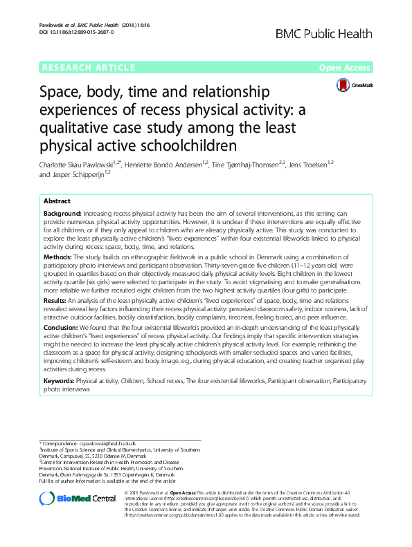 (PDF) Space, body, time and relationship experiences of recess physical activity: a qualitative ...